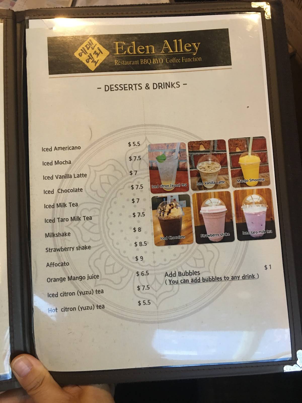 Menu at Eden Alley 2 Korean Restaurant and Café, Christchurch