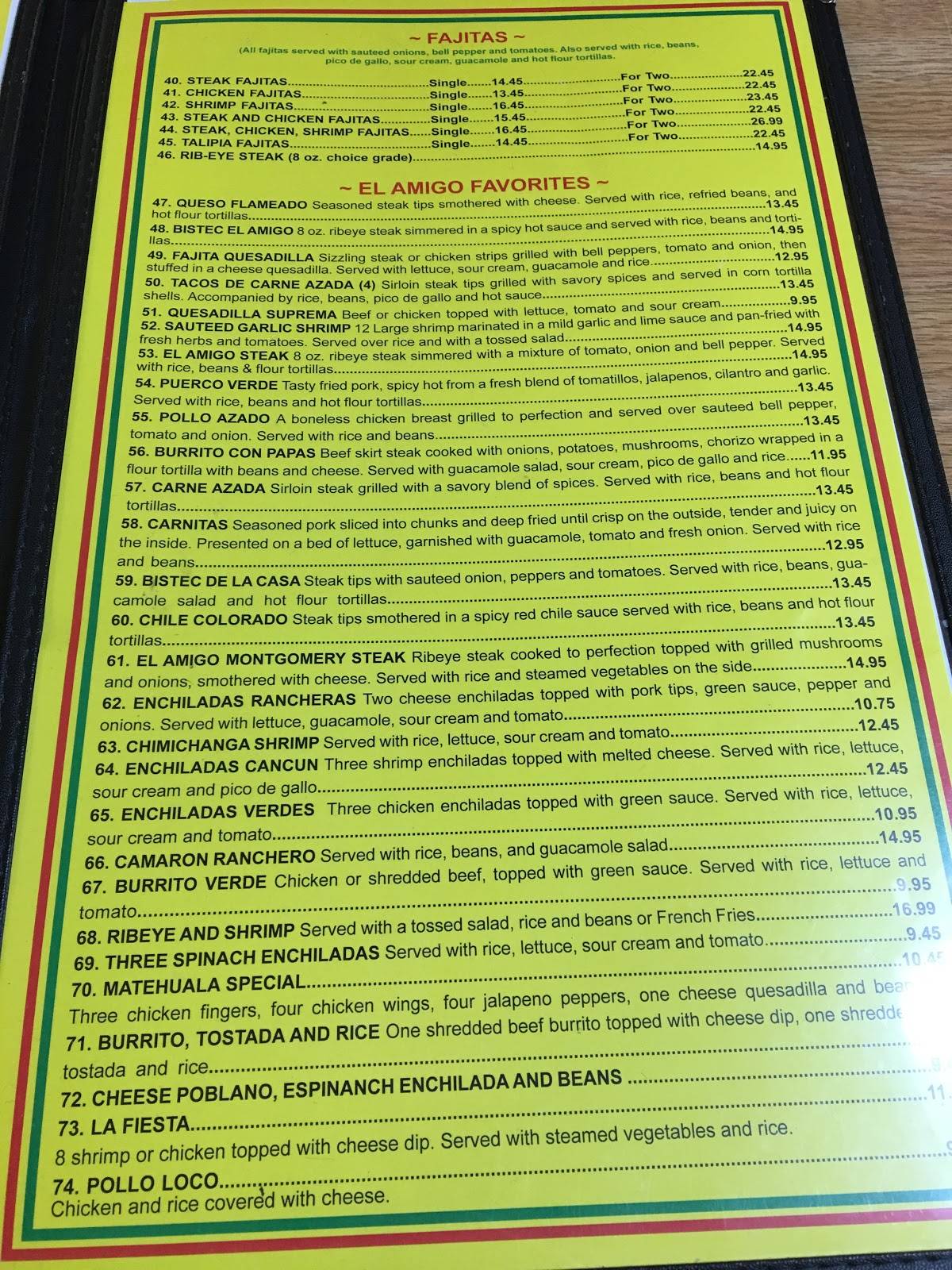 Menu at El Amigo Bar Grill Mexican Restaurant, Hope Hull