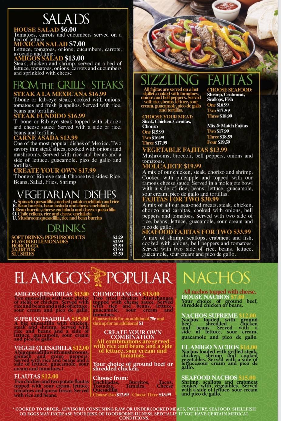 Menu at El Amigo Mexican Grill restaurant, Erie