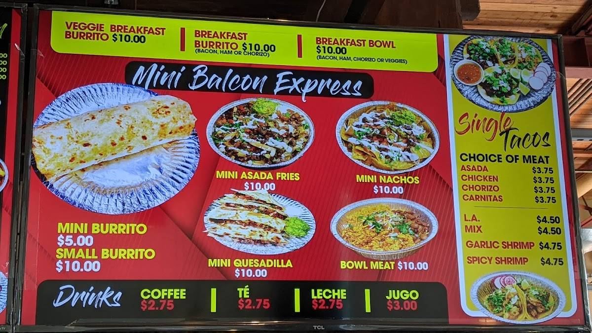 Menu at El Balcon restaurant, Bremerton