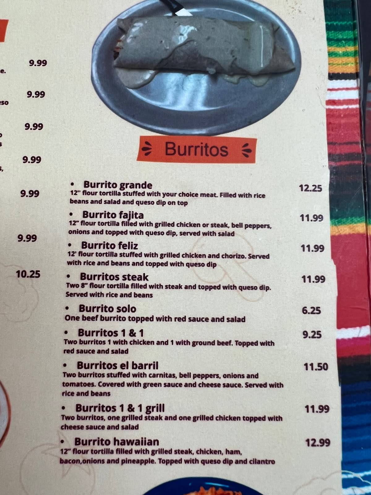 Menu at El Barril Mexican Restaurant, Edgington