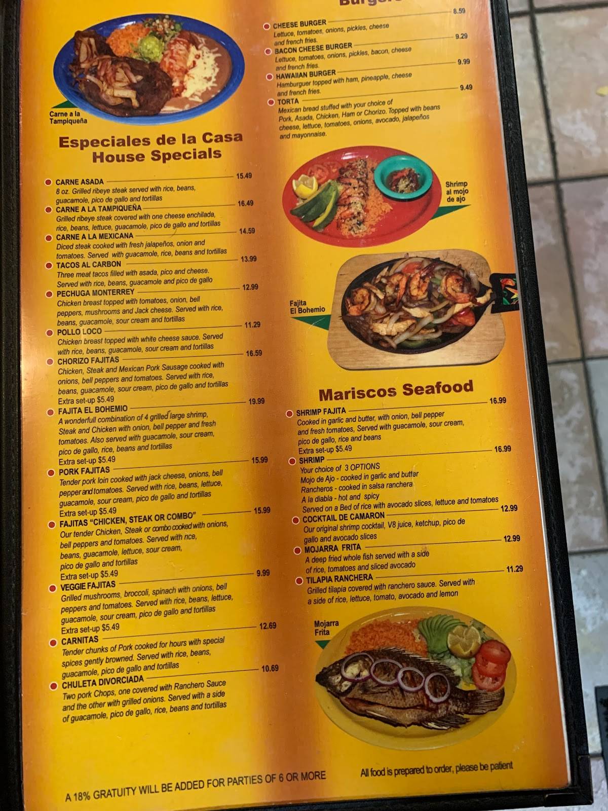 Menu at El Bohemio Mexican Restaurant, Gravette, 308 1st Ave SE