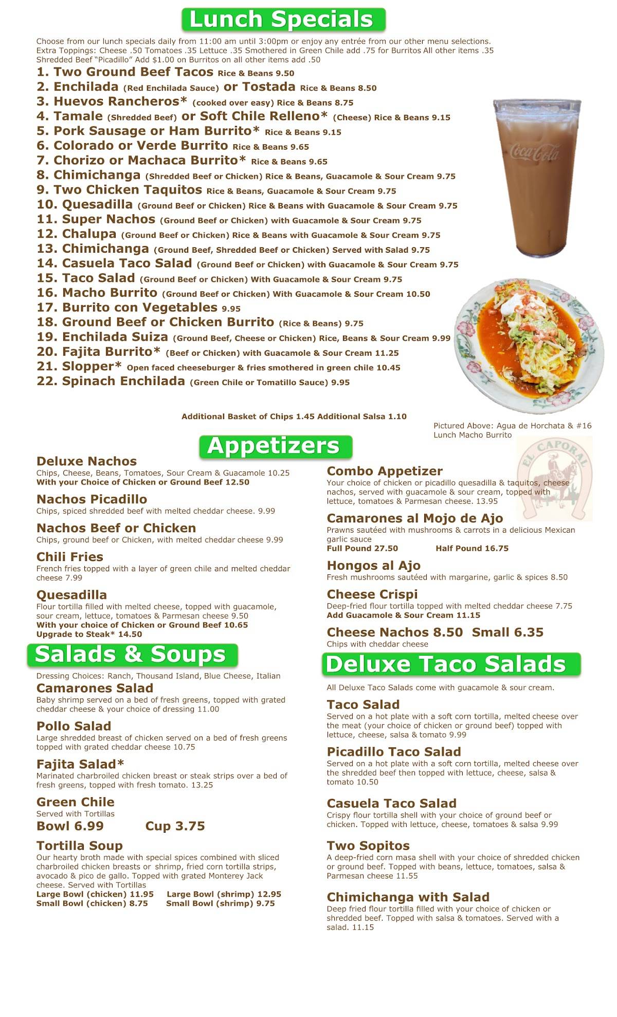 Menu at El Caporal Family Mexican Restaurant, Cañon City, Main St