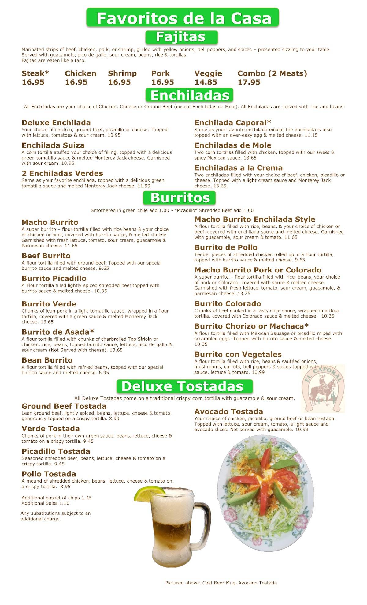 Menu at El Caporal Family Mexican Restaurant, Cañon City, Main St