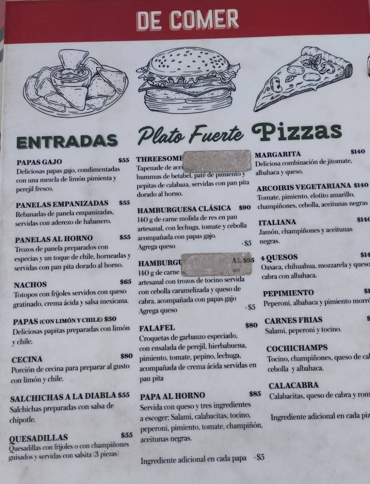 Carta de comida rápida El Cardenal Cervecería, Guadalajara