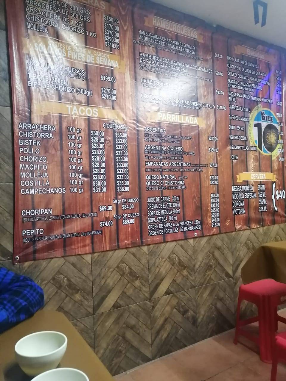 Carta del restaurante El Diez, Nezahualcóyotl, Av. 4a. Avenida 244