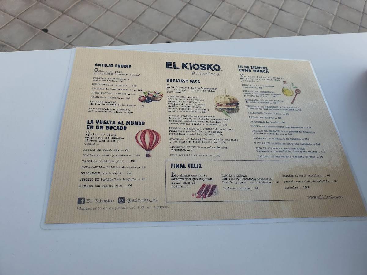 Carta del pub y bar EL KIOSKO Montecarmelo, Madrid, esquina del ...