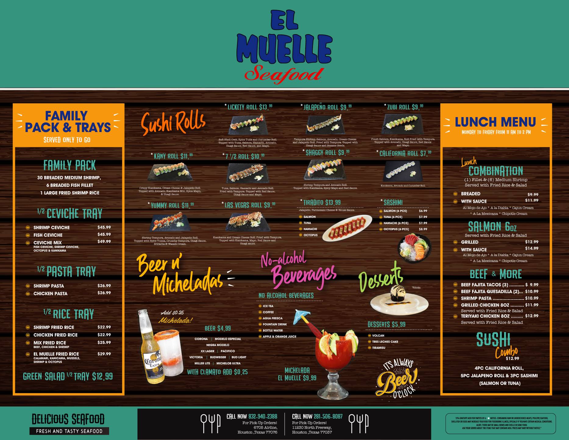 Menu at El Muelle restaurant, Houston