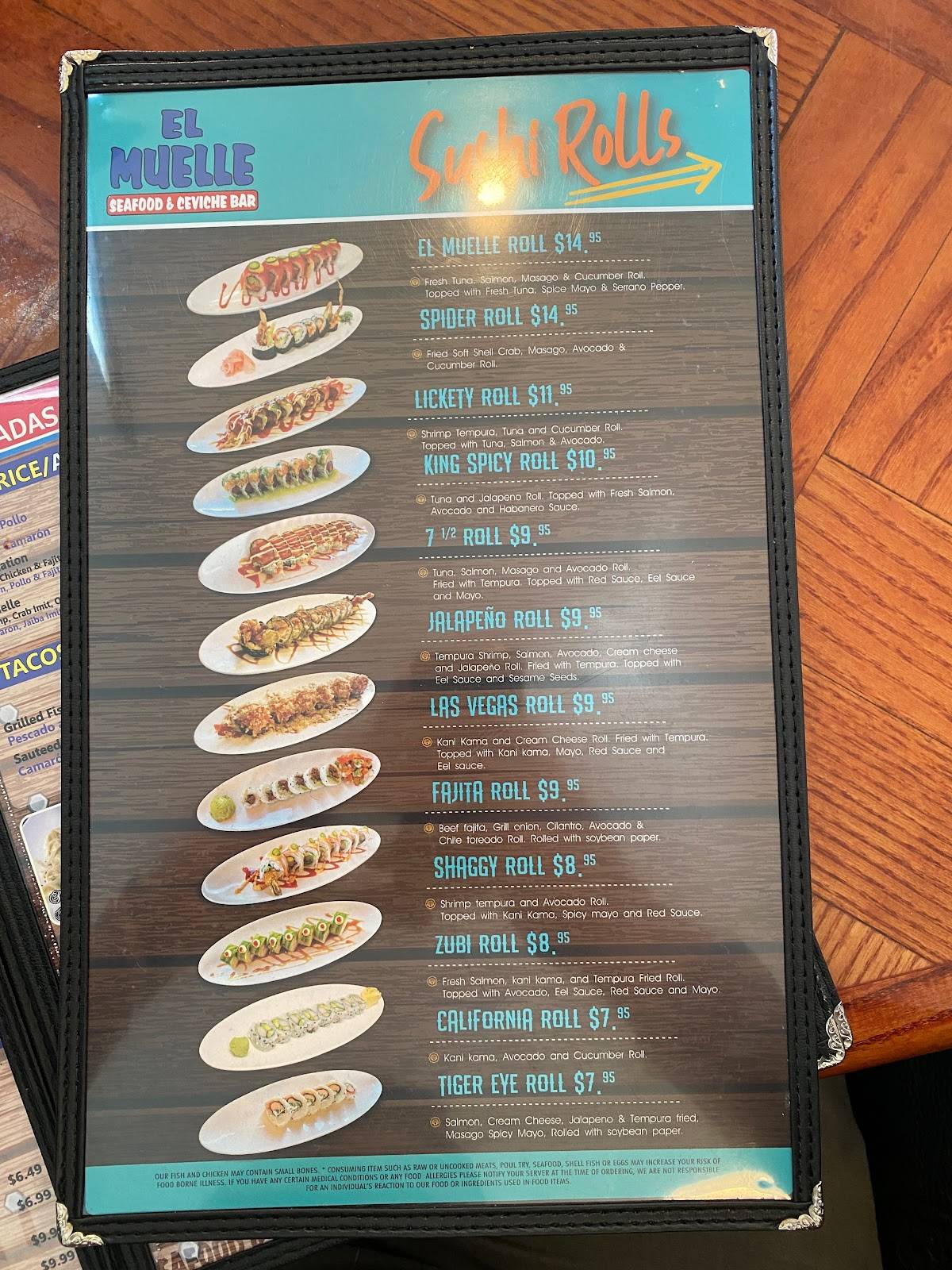 Menu at El Muelle restaurant, Houston