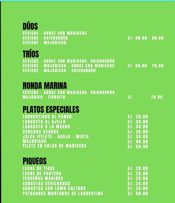 Carta de El Ovalo Restaurant cevichería nocturna y pollería, Tumbes