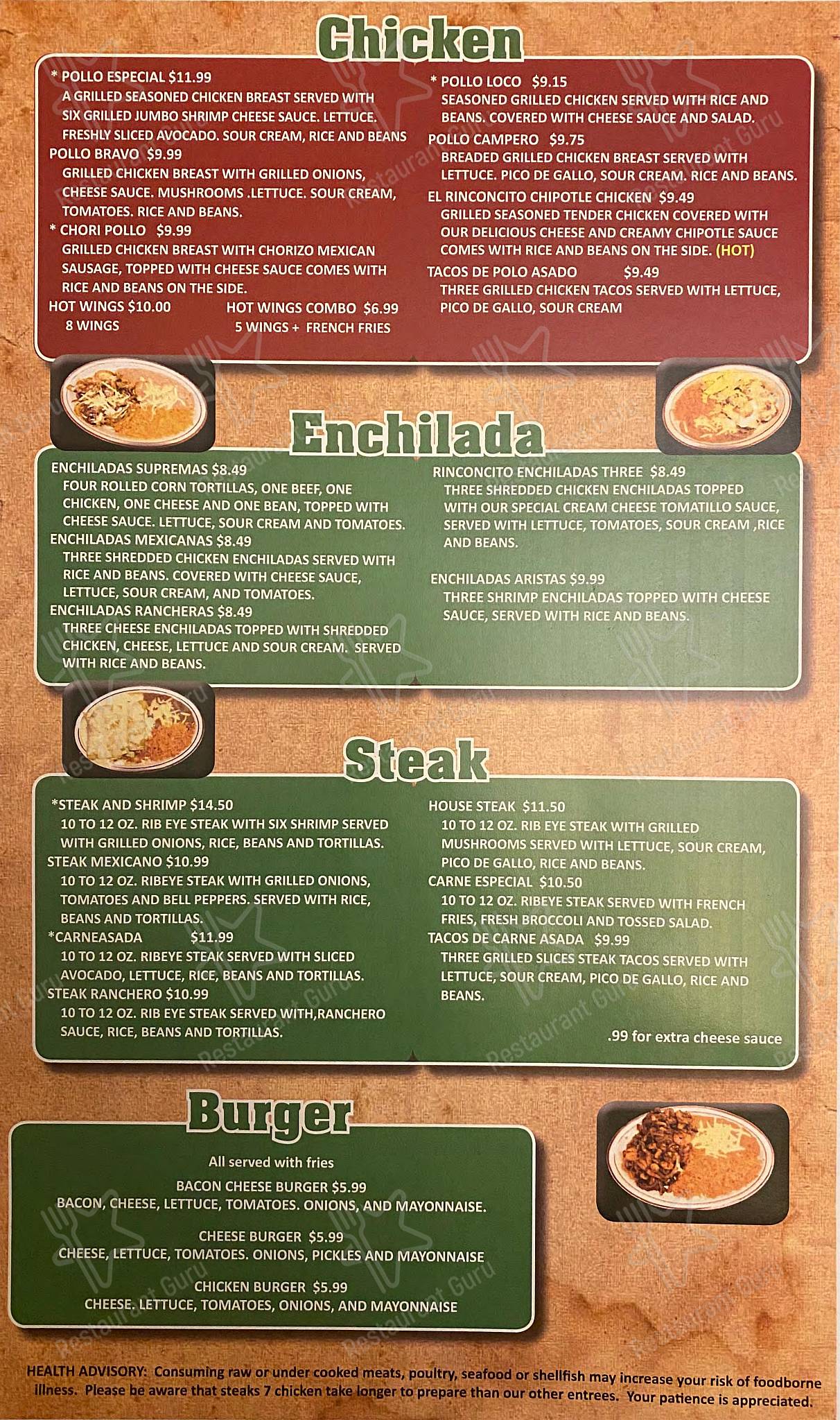 Menu at Diaz Ranchito restaurant, Morgantown