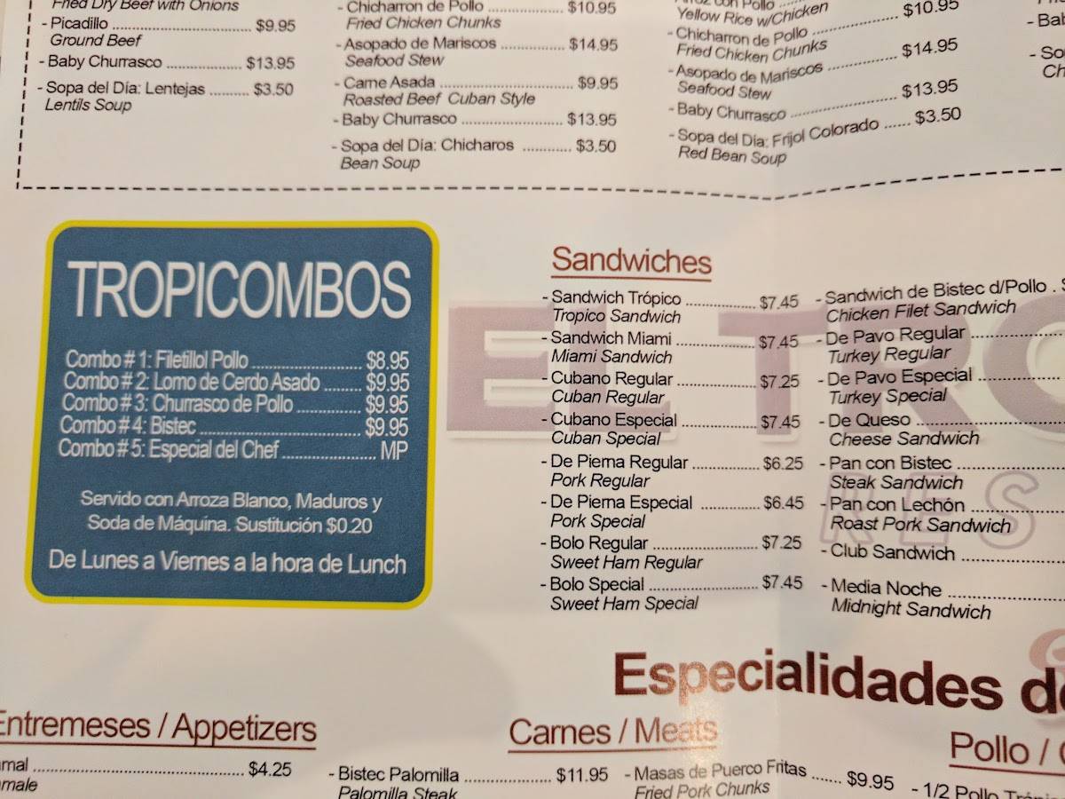 Menu at El Tropico Cafe, Miami, 1150 NW 72nd Ave suite 160