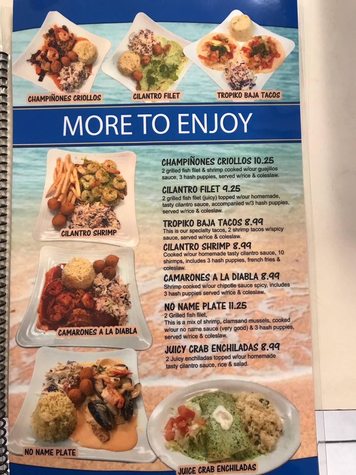 Menu at El Tropiko Seafood & Grill restaurant, Natalia