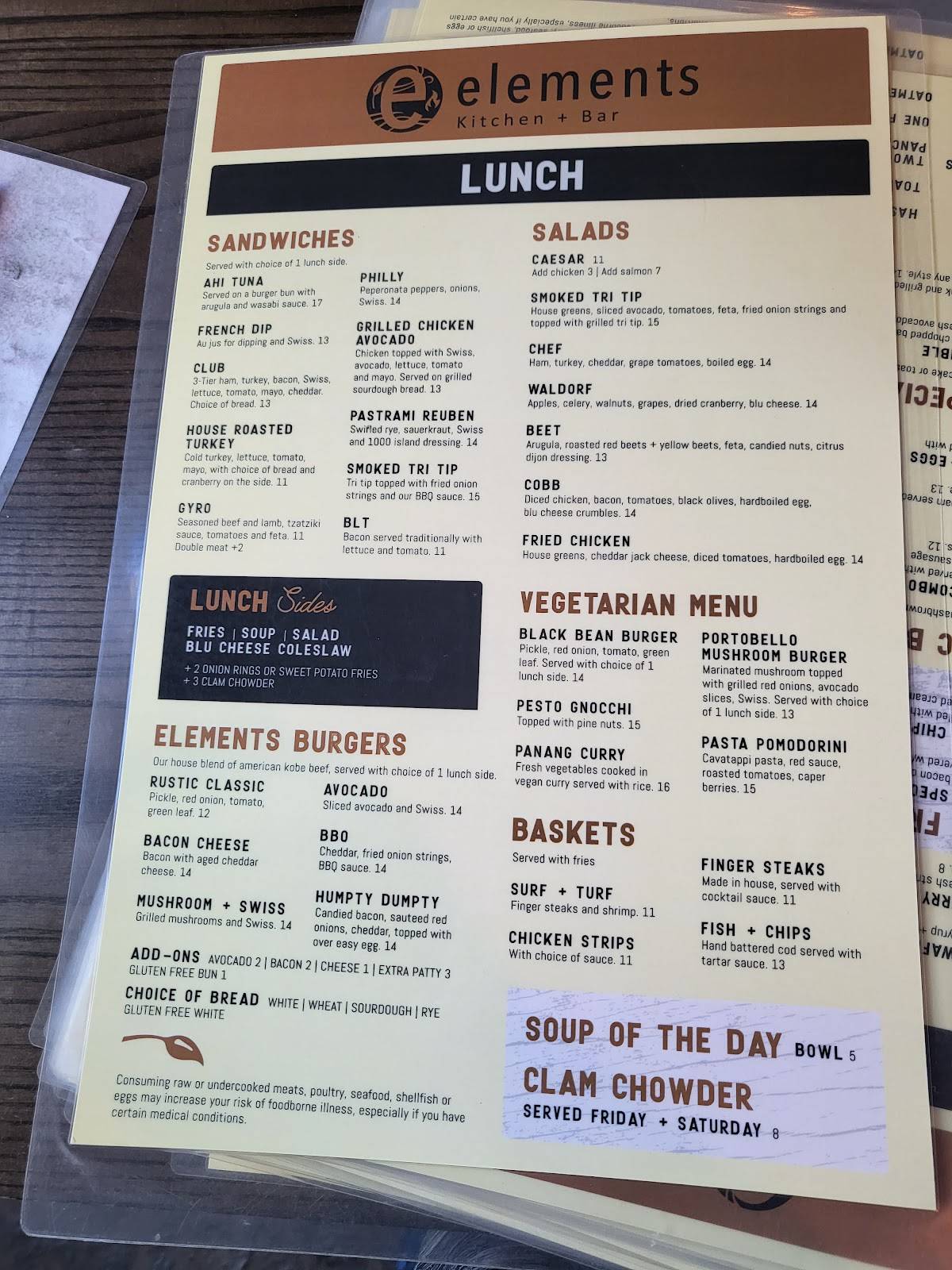 Menu at Elements kitchen + bar, Emmett