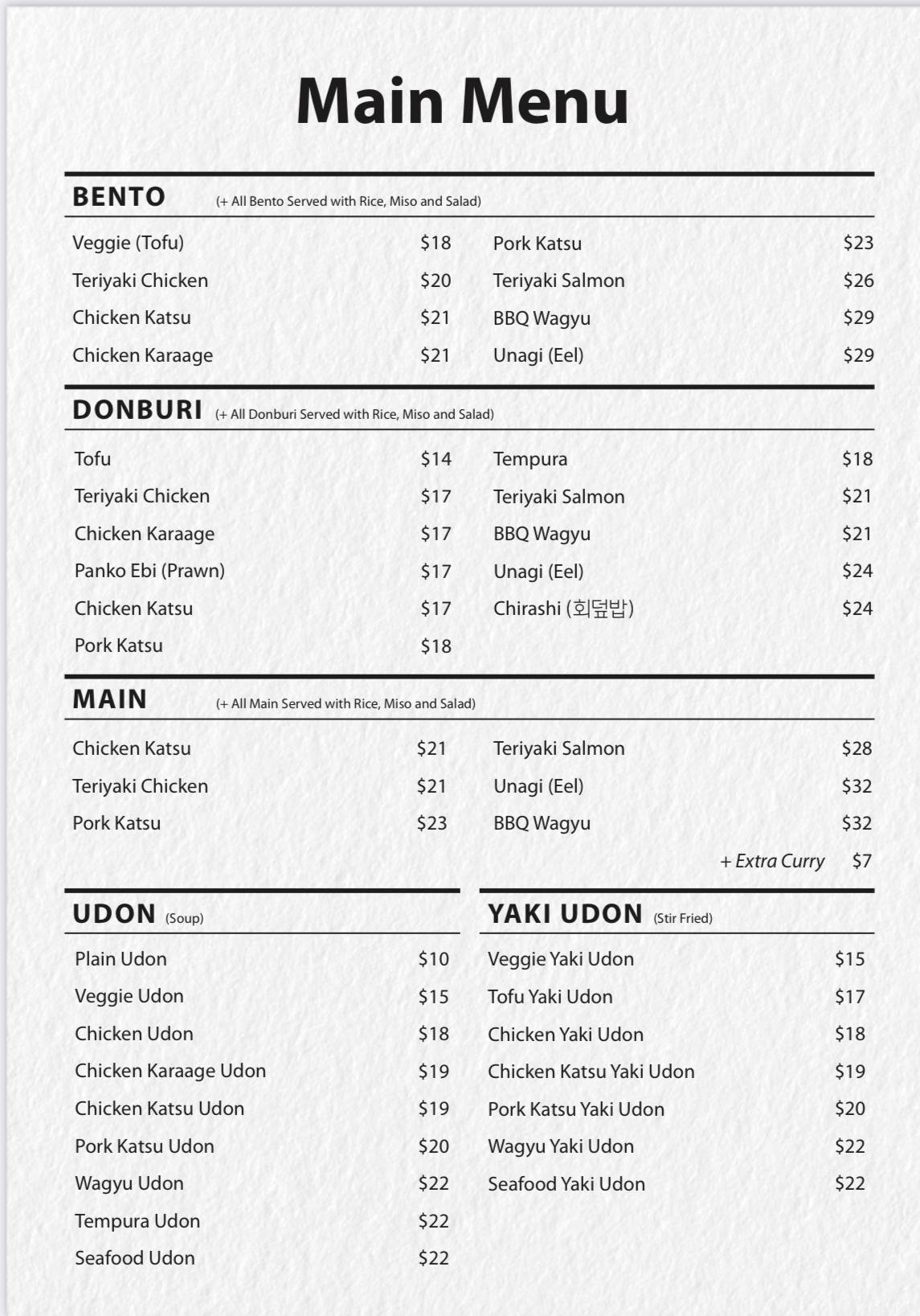 Menu at Epping Yuzu Japanese Restaurant, Epping