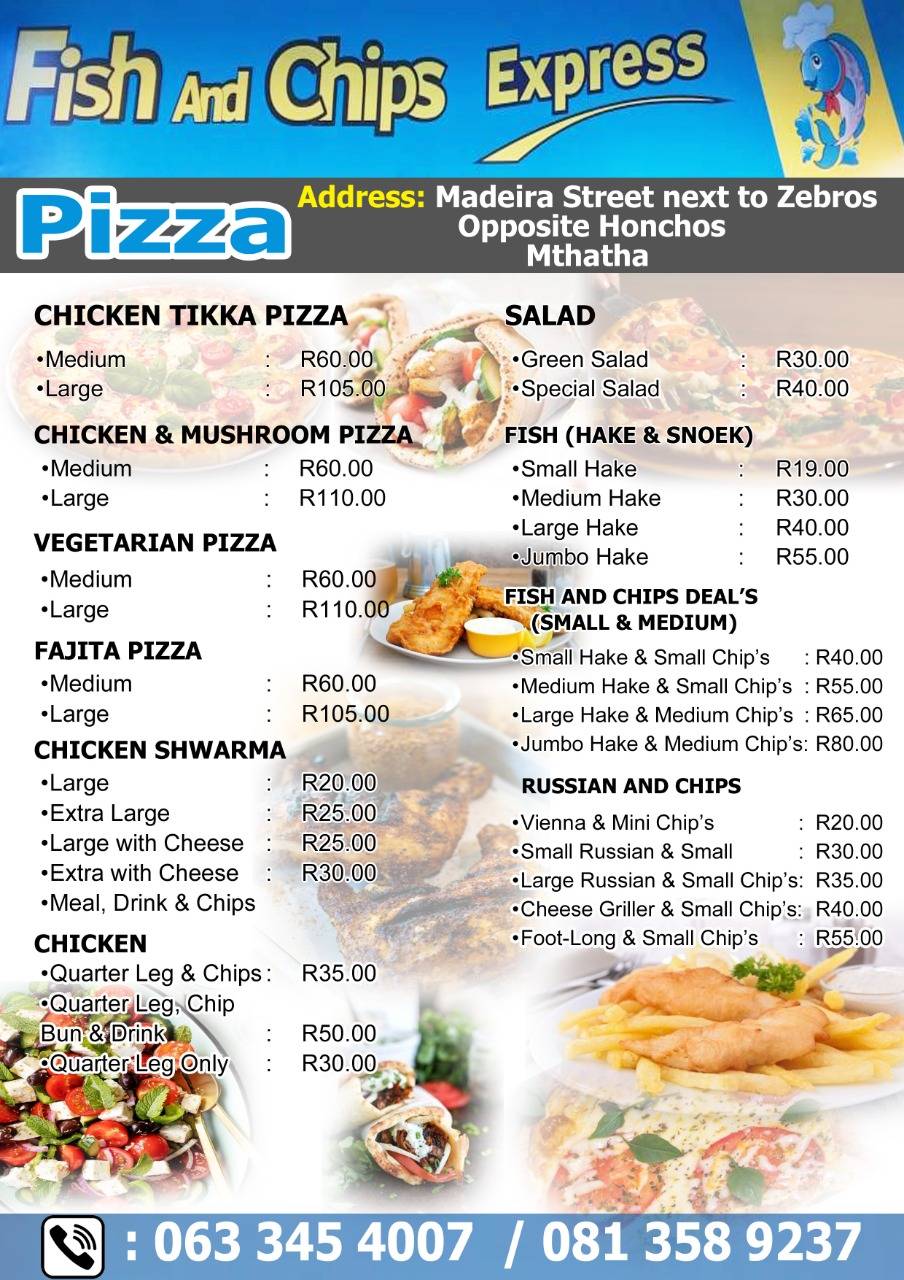 Menu at Express fish,chips and pizza restaurant, Mthatha