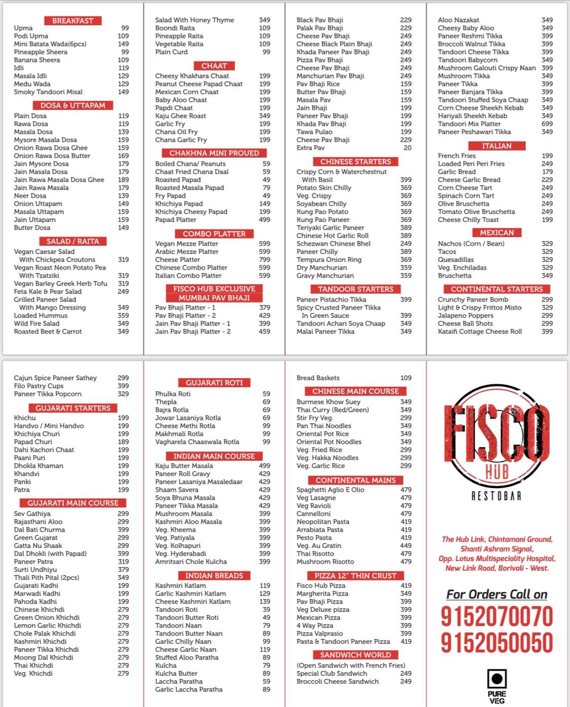 Menu at FISCO HUB RESTOBAR, Mumbai