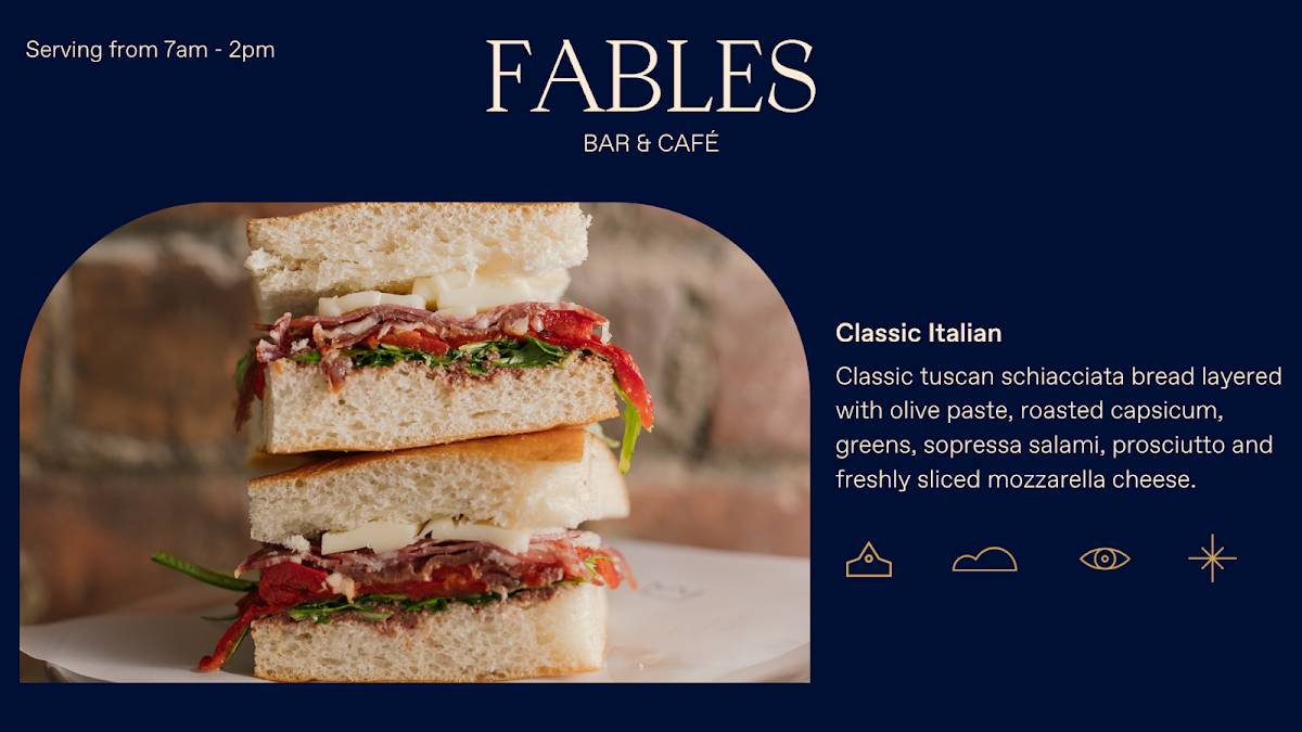 Carta de Fables Bar & Café, Woolloongabba