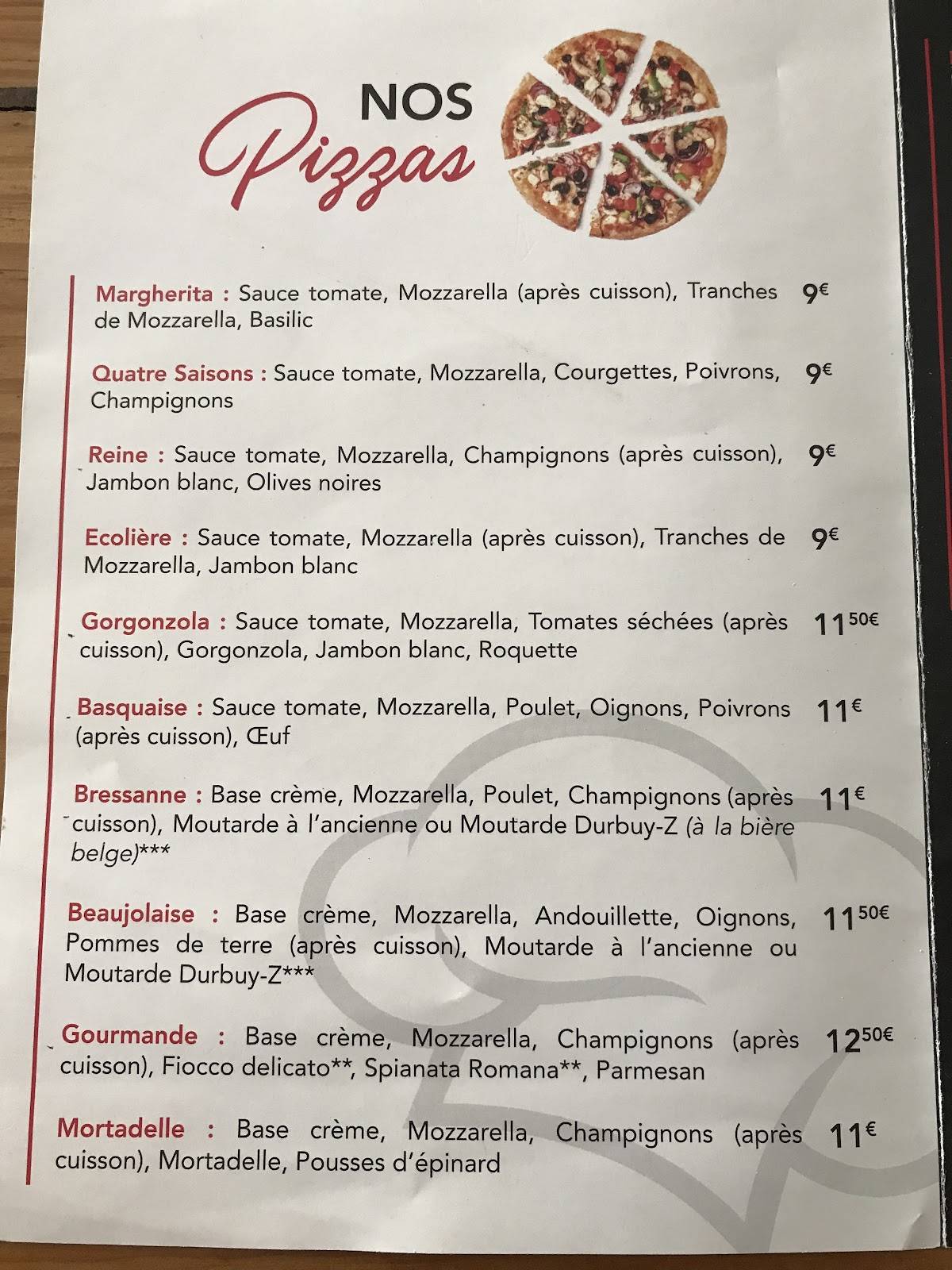 Menu at Family Pizza pizzeria, Fleurie