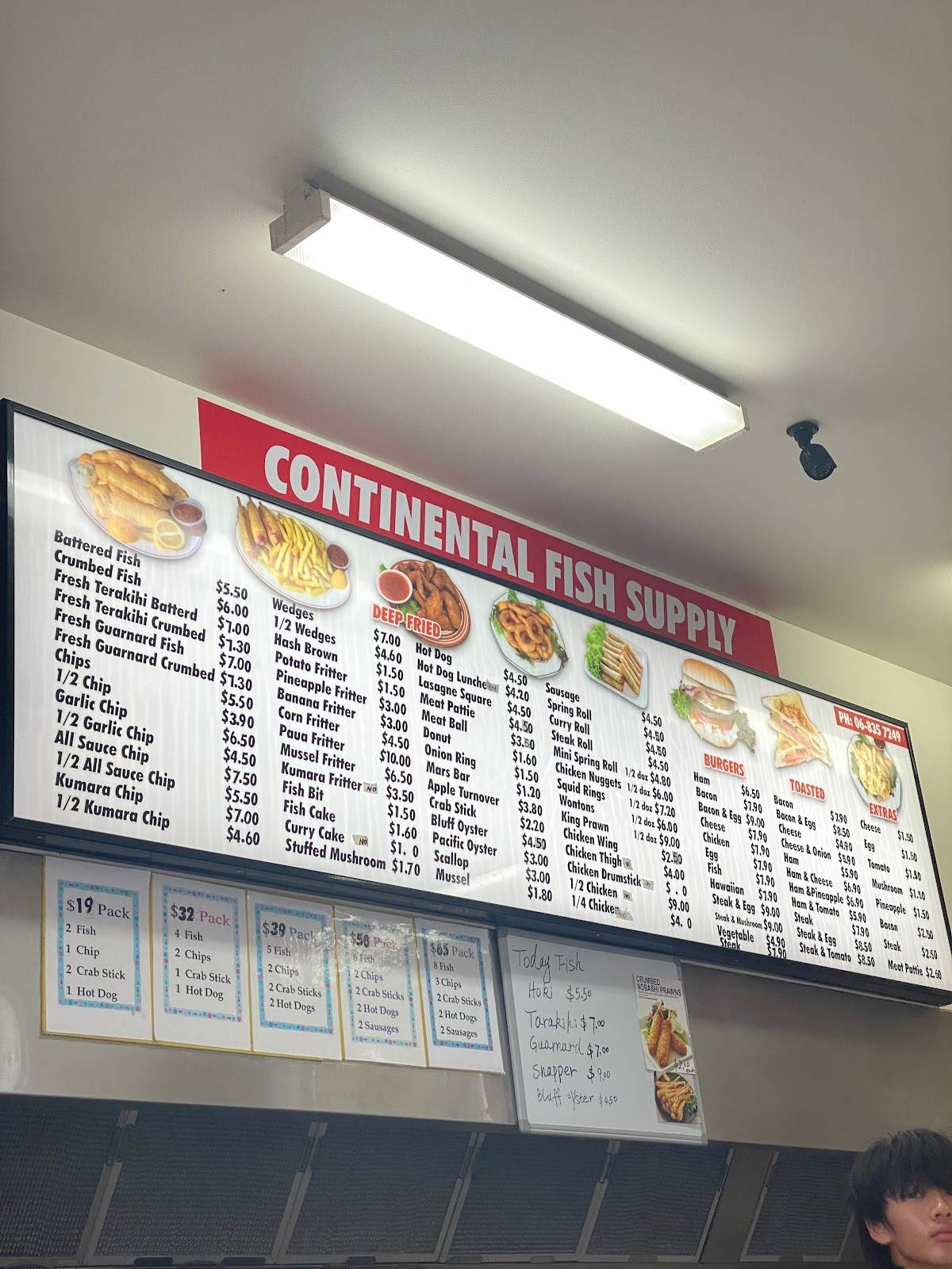 Menu at Continental Fish Supply fast food, Napier