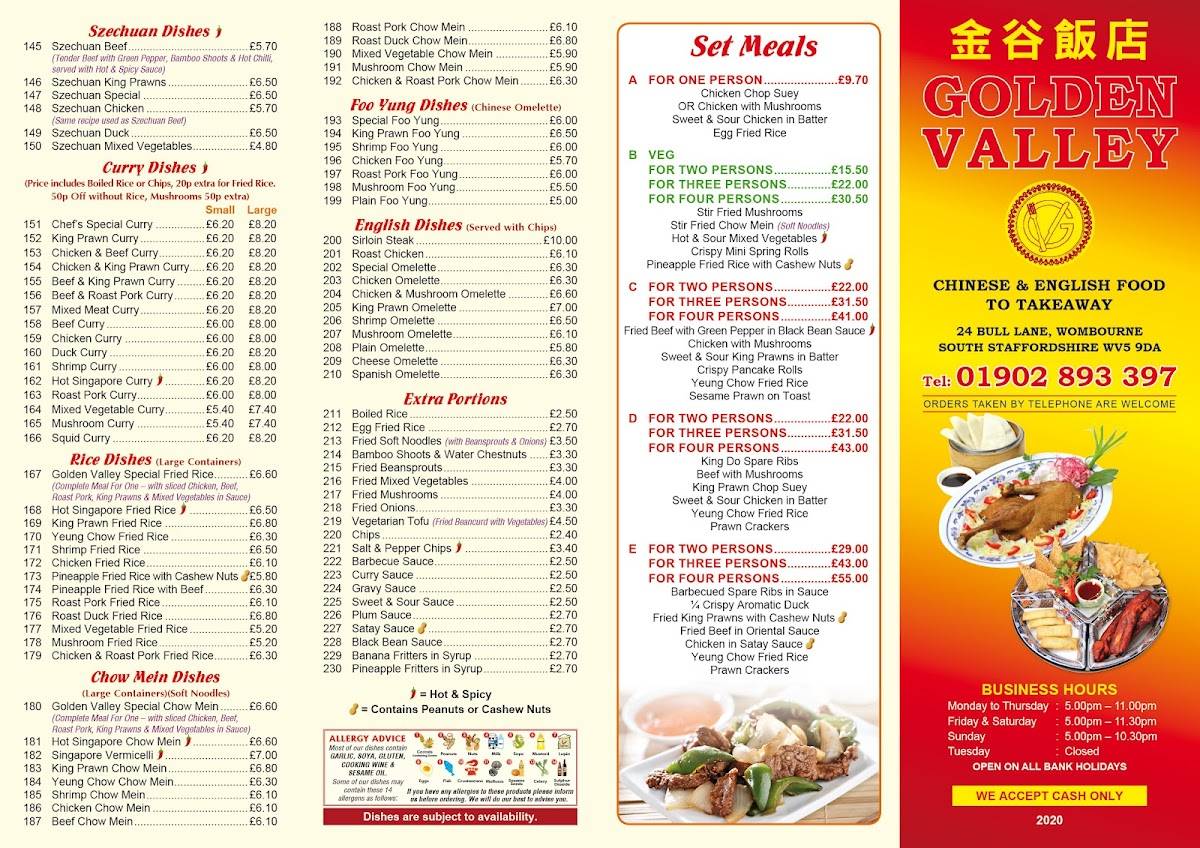 Menu at Golden Valley fast food, Wolverhampton