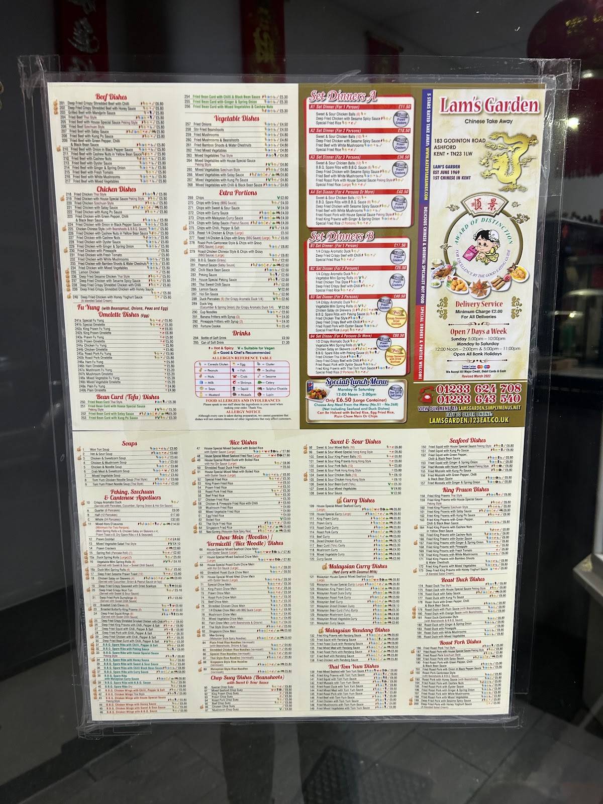 Menu at Lam's Garden fast food, Ashford
