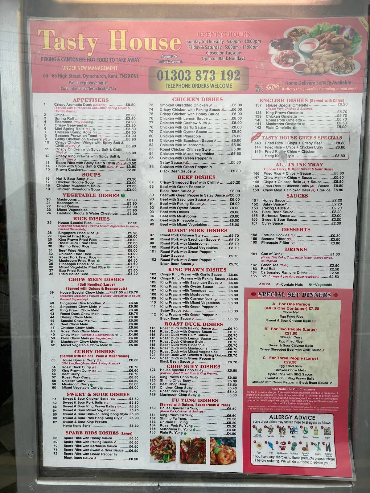 Menu at Tasty House fast food, Dymchurch