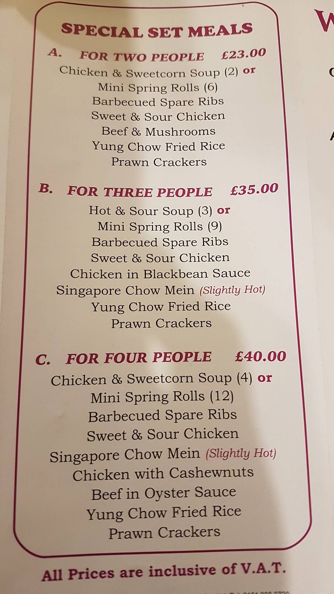 Menu at Wong Sing Takeaway fast food, Acrefair