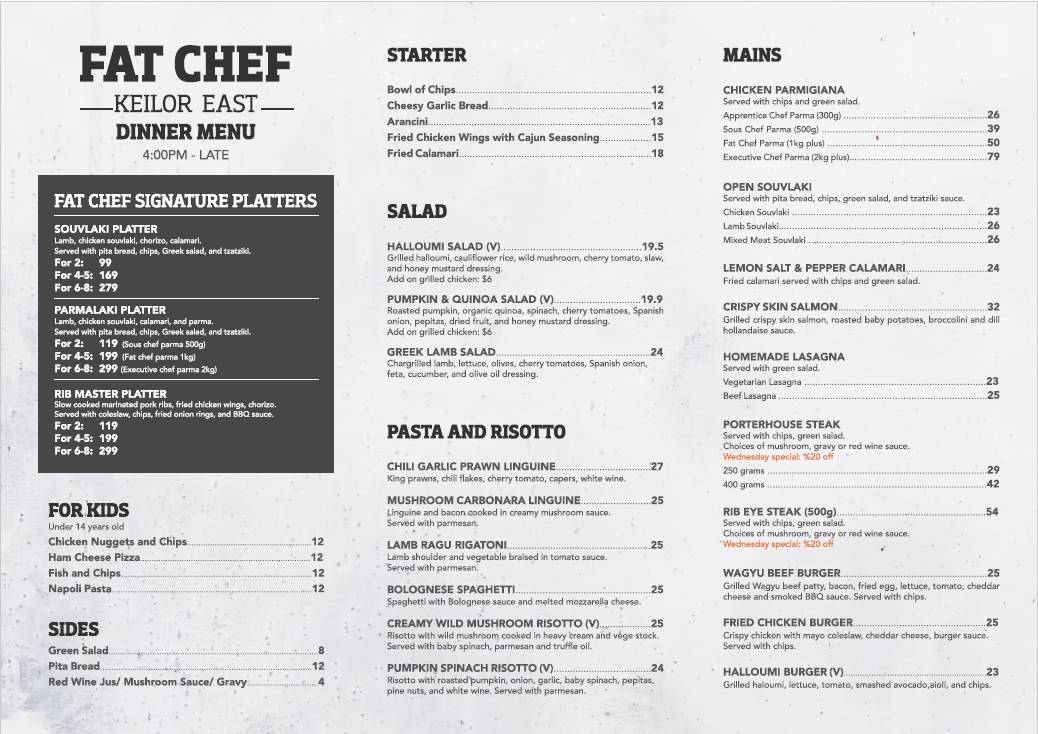 Menu at Fat Chef Keilor East restaurant, Keilor East, Unit 16/235 ...