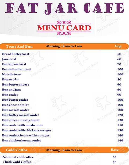 Menu at Fat Jar Cafe, Pune, Shop 11