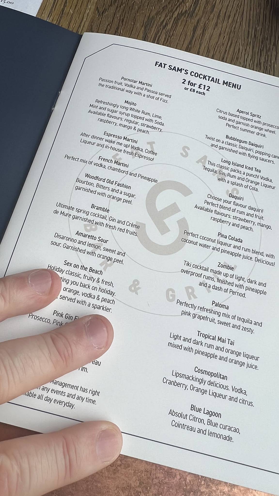 Menu at Fat Sam's Bar & Grill, Leyland