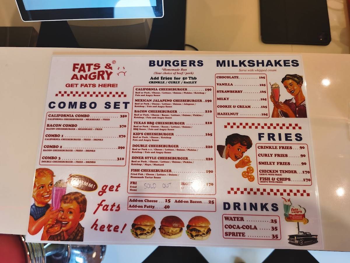 Menu at Fats and Angry Ari restaurant, Bangkok