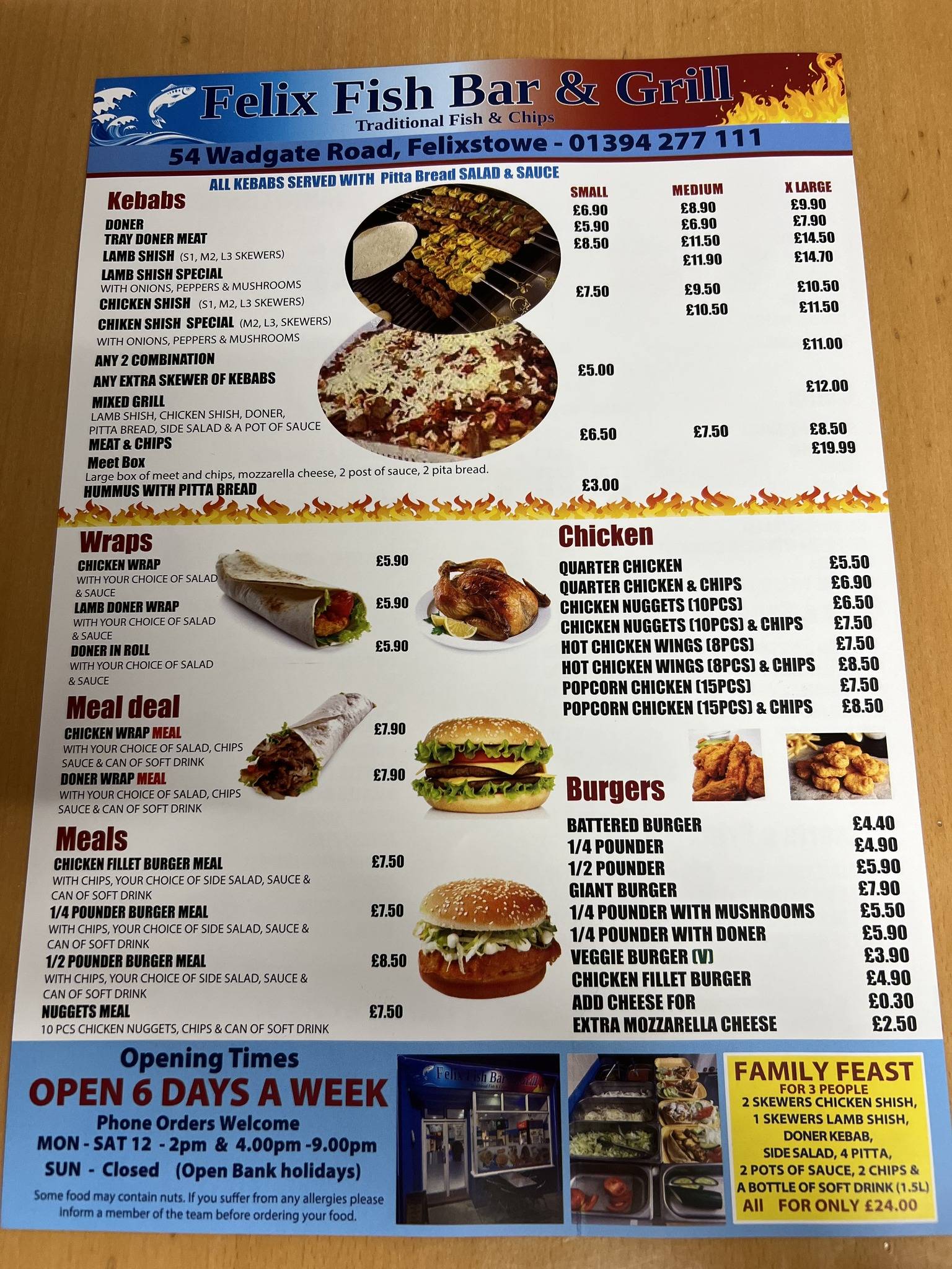 Menu at Felix Fish Bar & Grill, Felixstowe