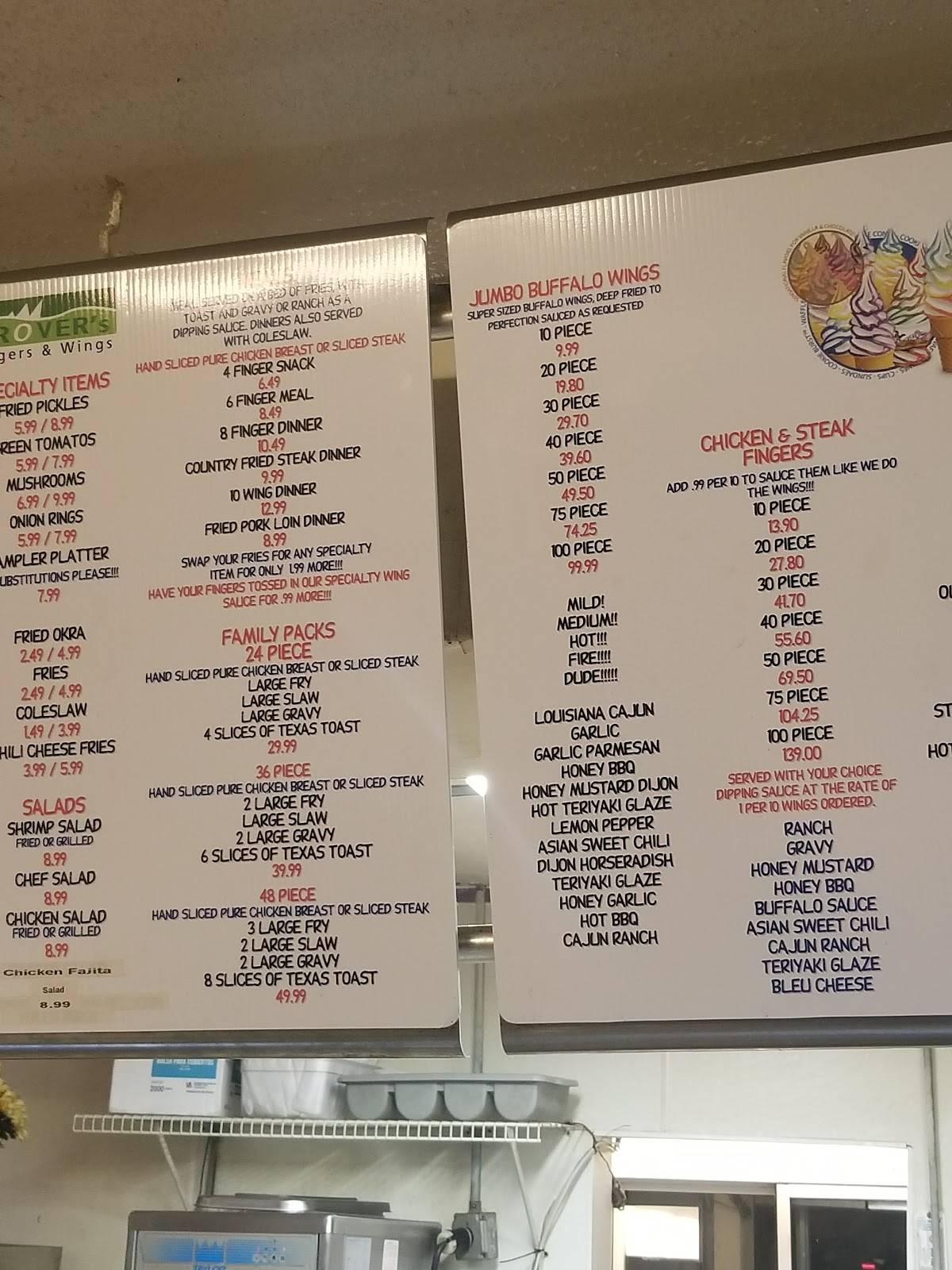 Menu at Grover's Fingers & Wings restaurant, Pensacola