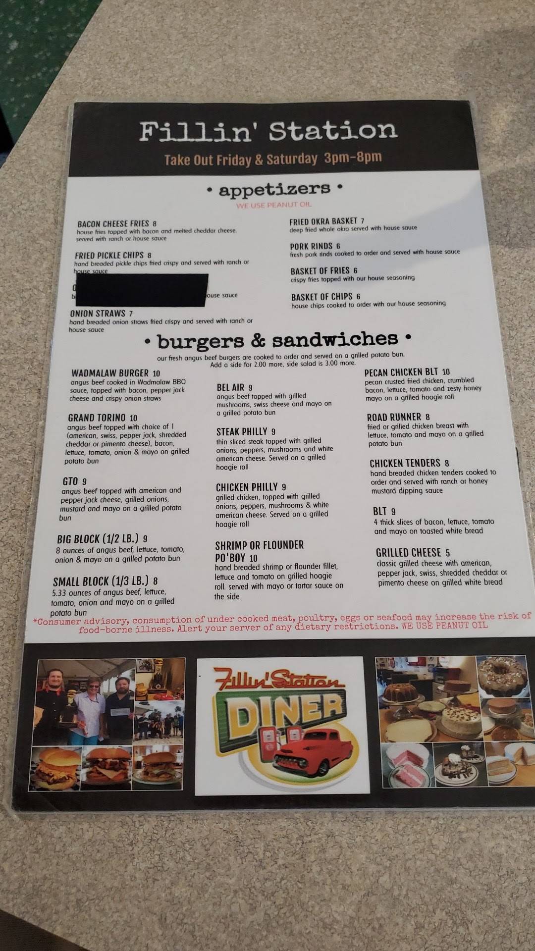 Menu at Fillin Station Diner restaurant, Hollywood