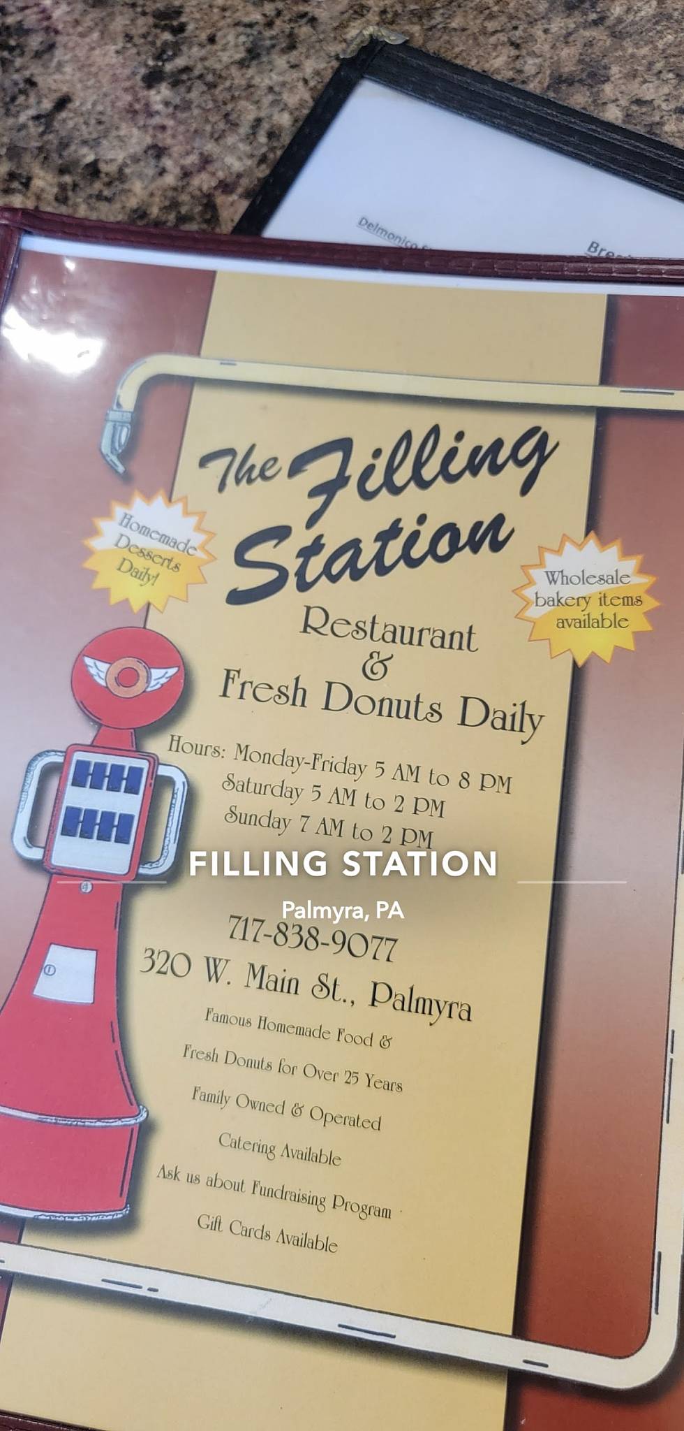 Menu at Filling Station restaurant, Palmyra