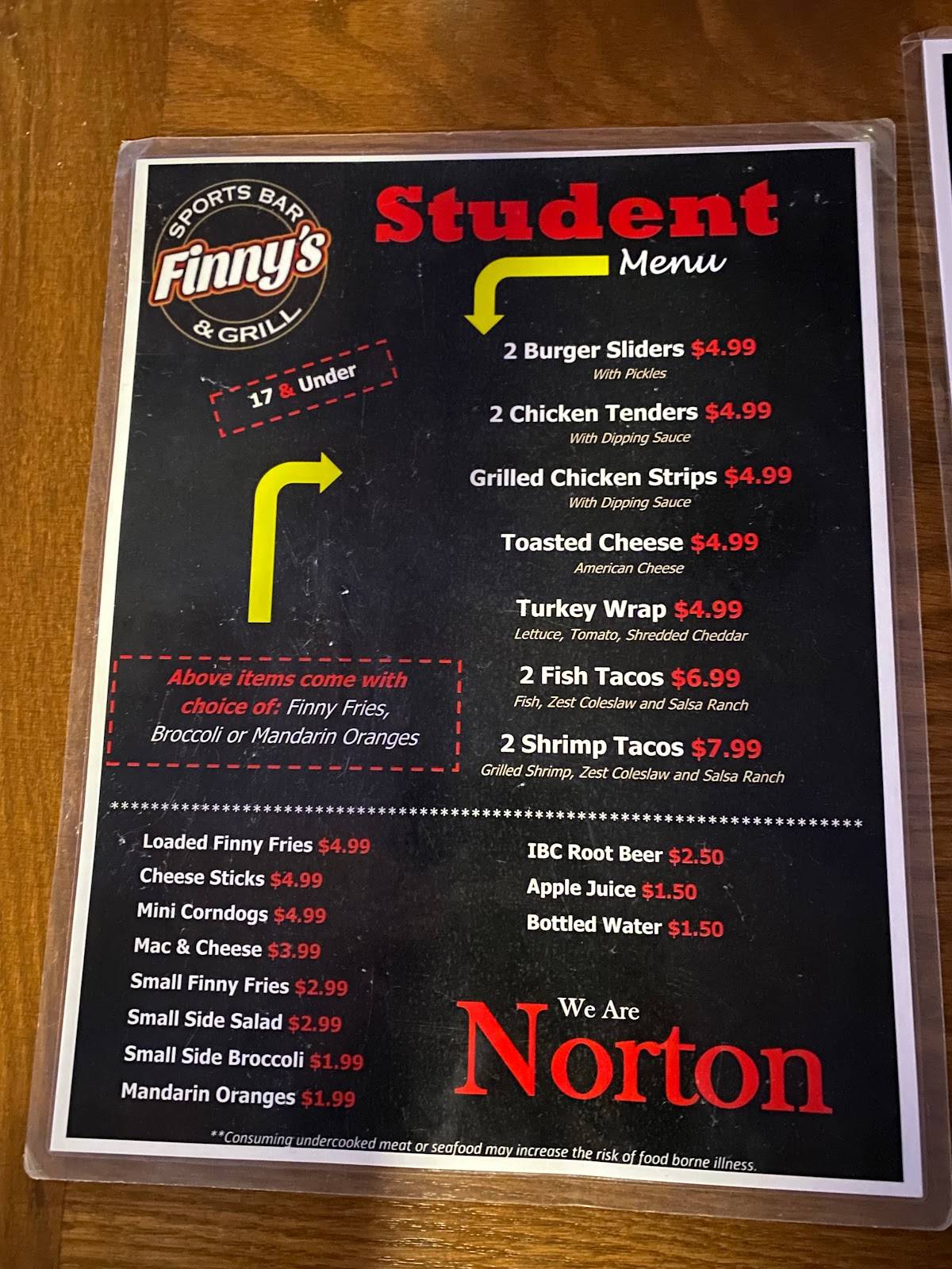 Menu at Finny’s Sports Bar and Grill, Norton