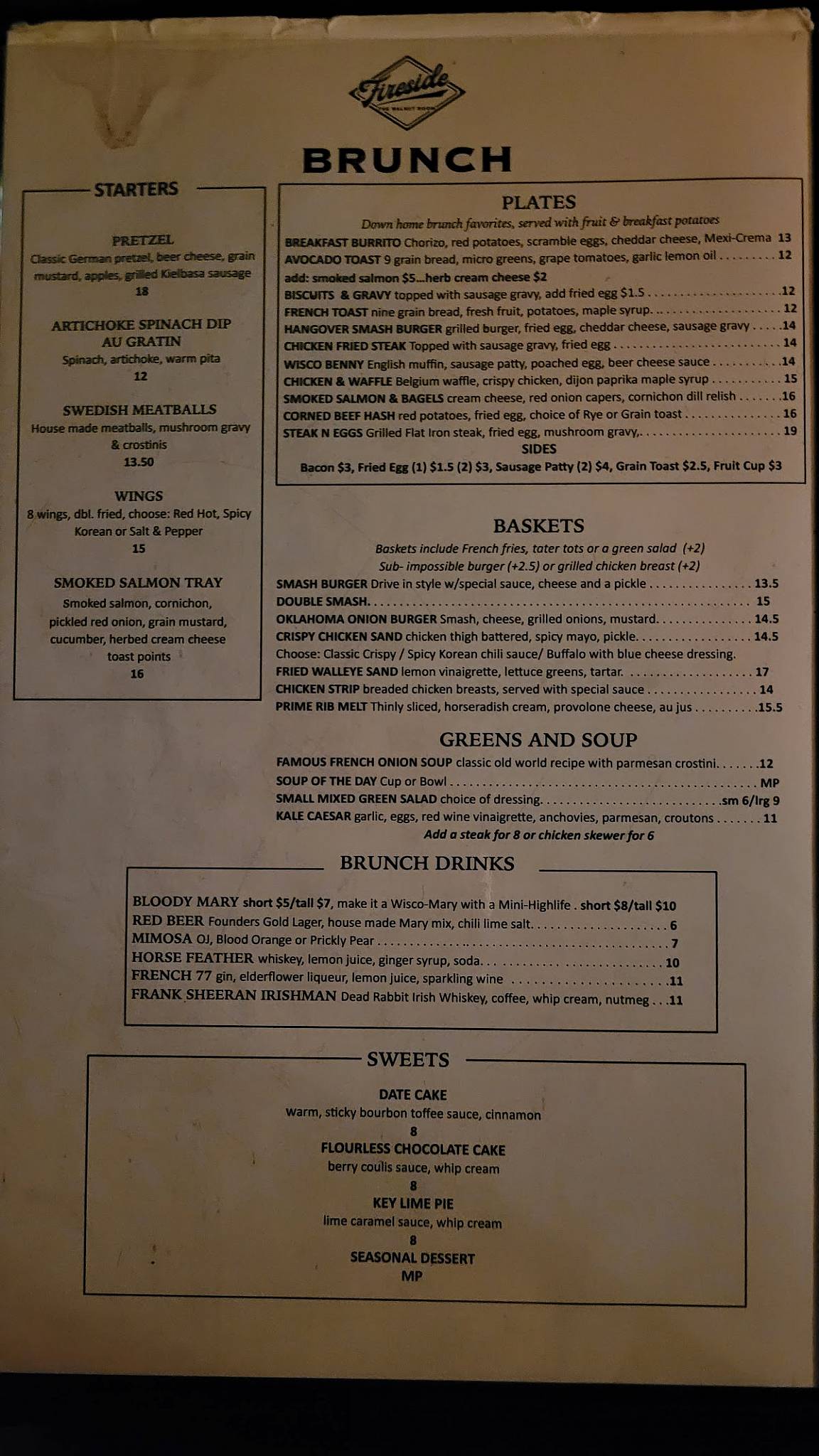 Menu at Fireside Burien pub & bar, Burien