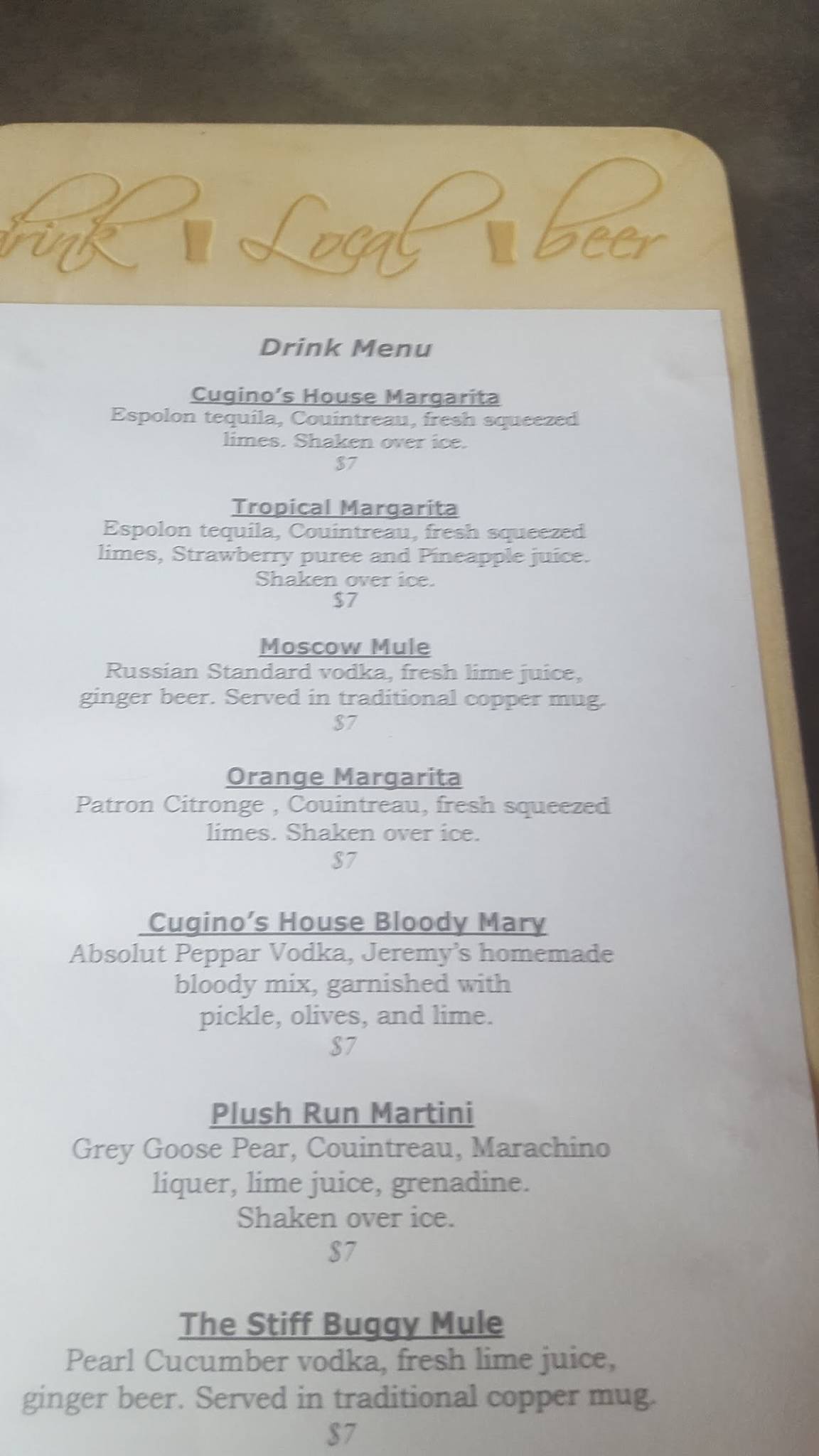 Menu at Cugino's pub & bar, Florissant, N Hwy 67