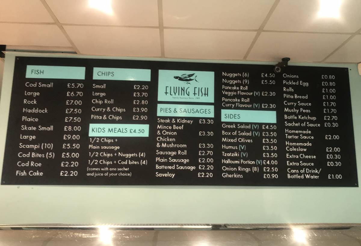 Menu at Flying Fish Brentwood restaurant, Brentwood, 2A Victoria Rd