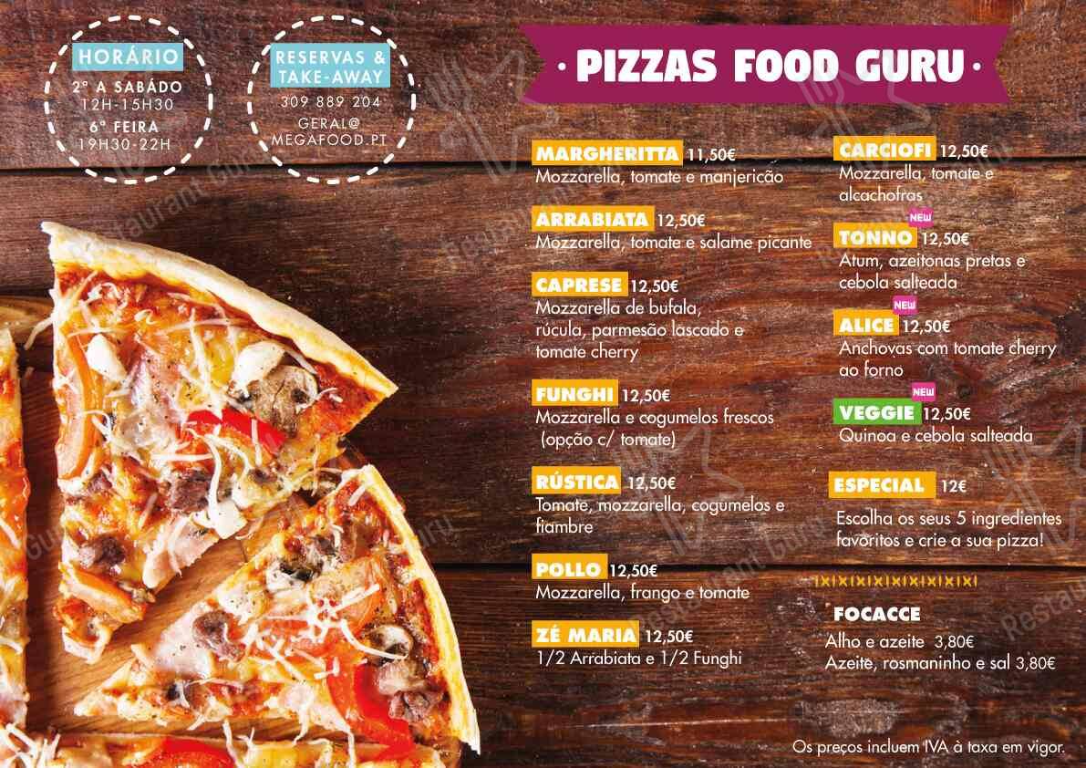 Menu at Food Guru restaurant, Lisbon