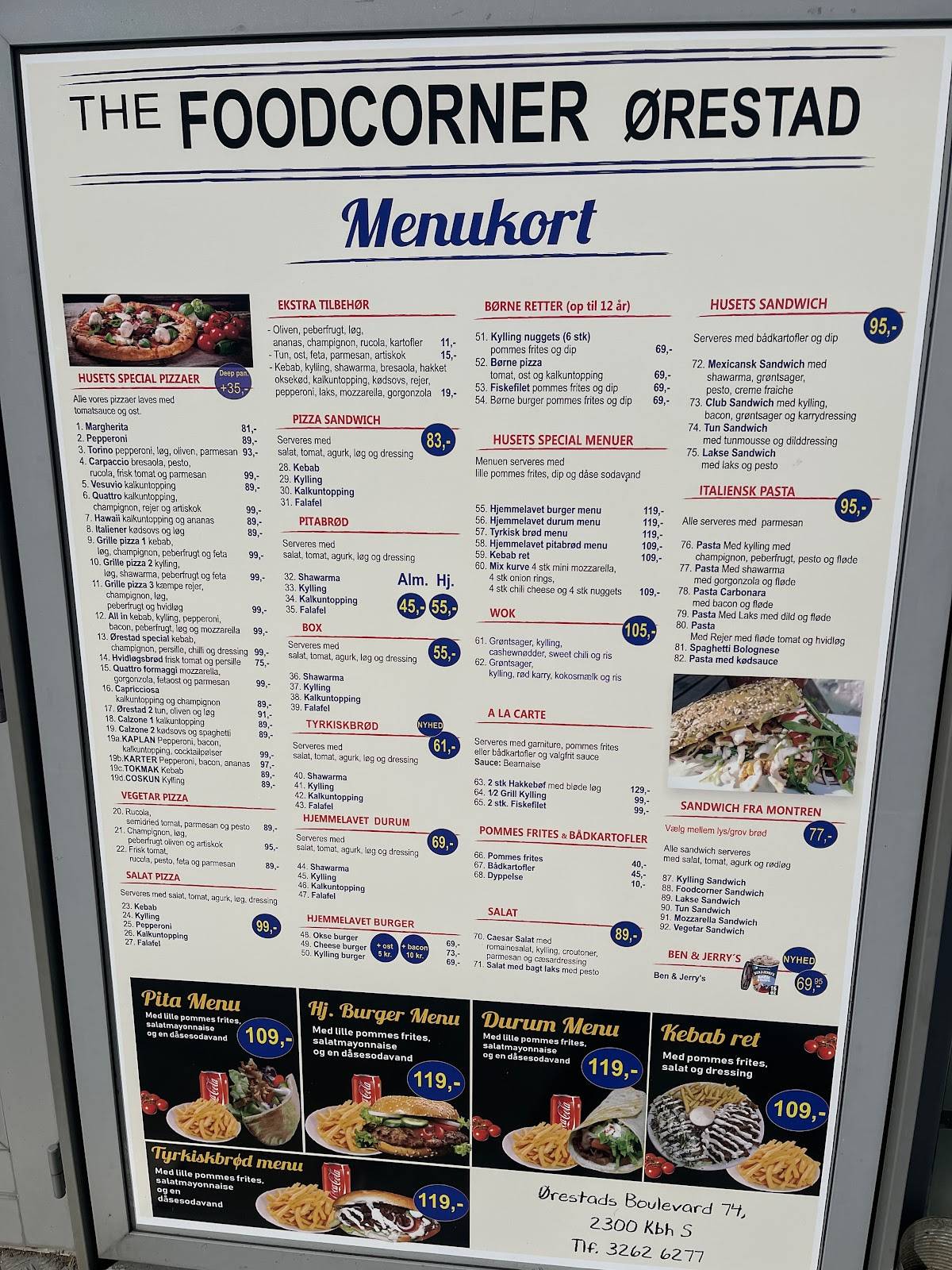 Menu at Foodcorner restaurant, Copenhagen
