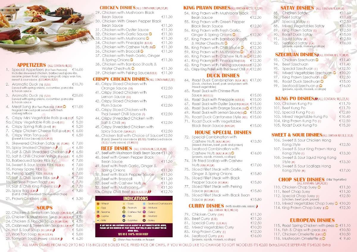Menu at Four Seasons Chinese Restaurant, Kanturk