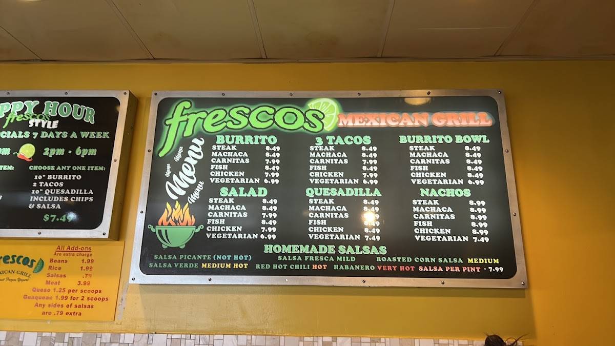 Menu at Fresco's Mexican Grill & Gourmet Frozen Yogurt restaurant, Ada