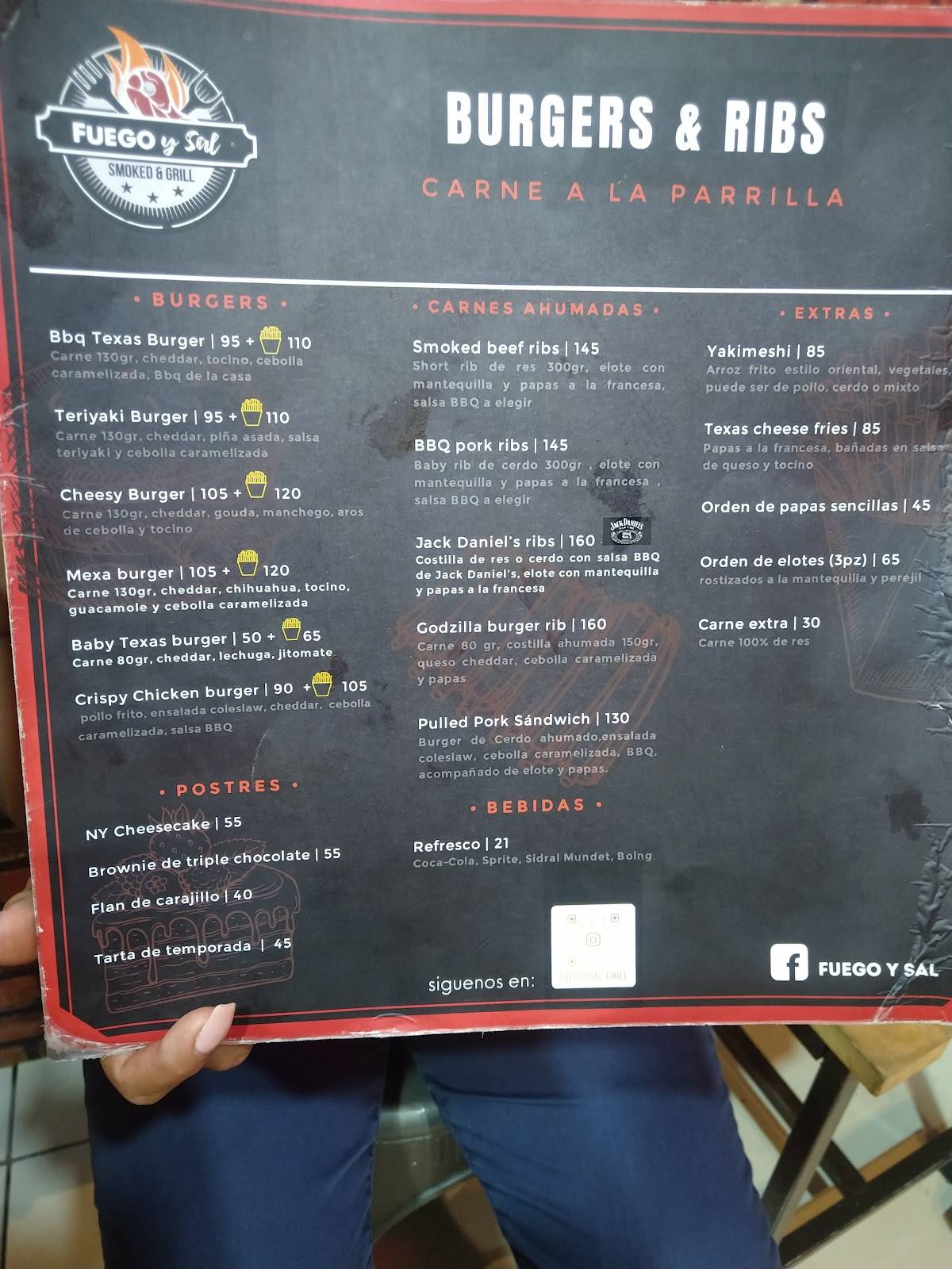 Carta del restaurante Fuego y Sal, Ciudad del México