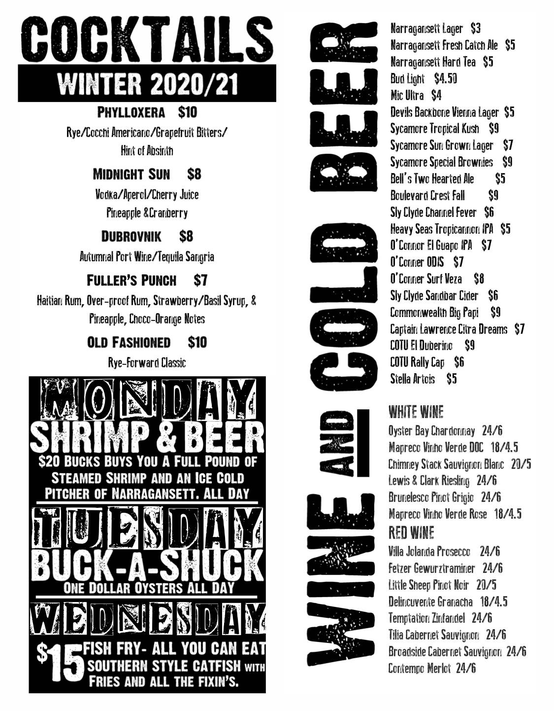 Menu at Fuller's Raw Bar, Hampton