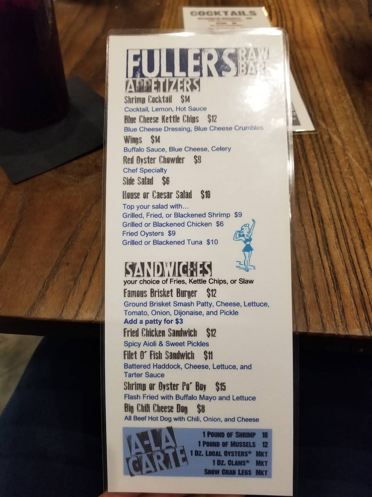 Menu at Fuller's Raw Bar, Hampton