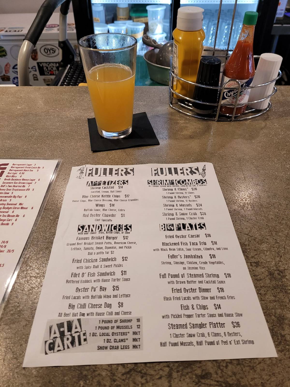 Menu at Fuller's Raw Bar, Hampton