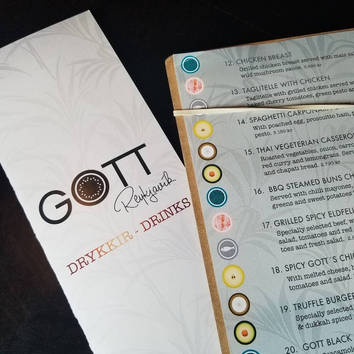 Menu at GOTT Reykjavík restaurant, Reykjavík