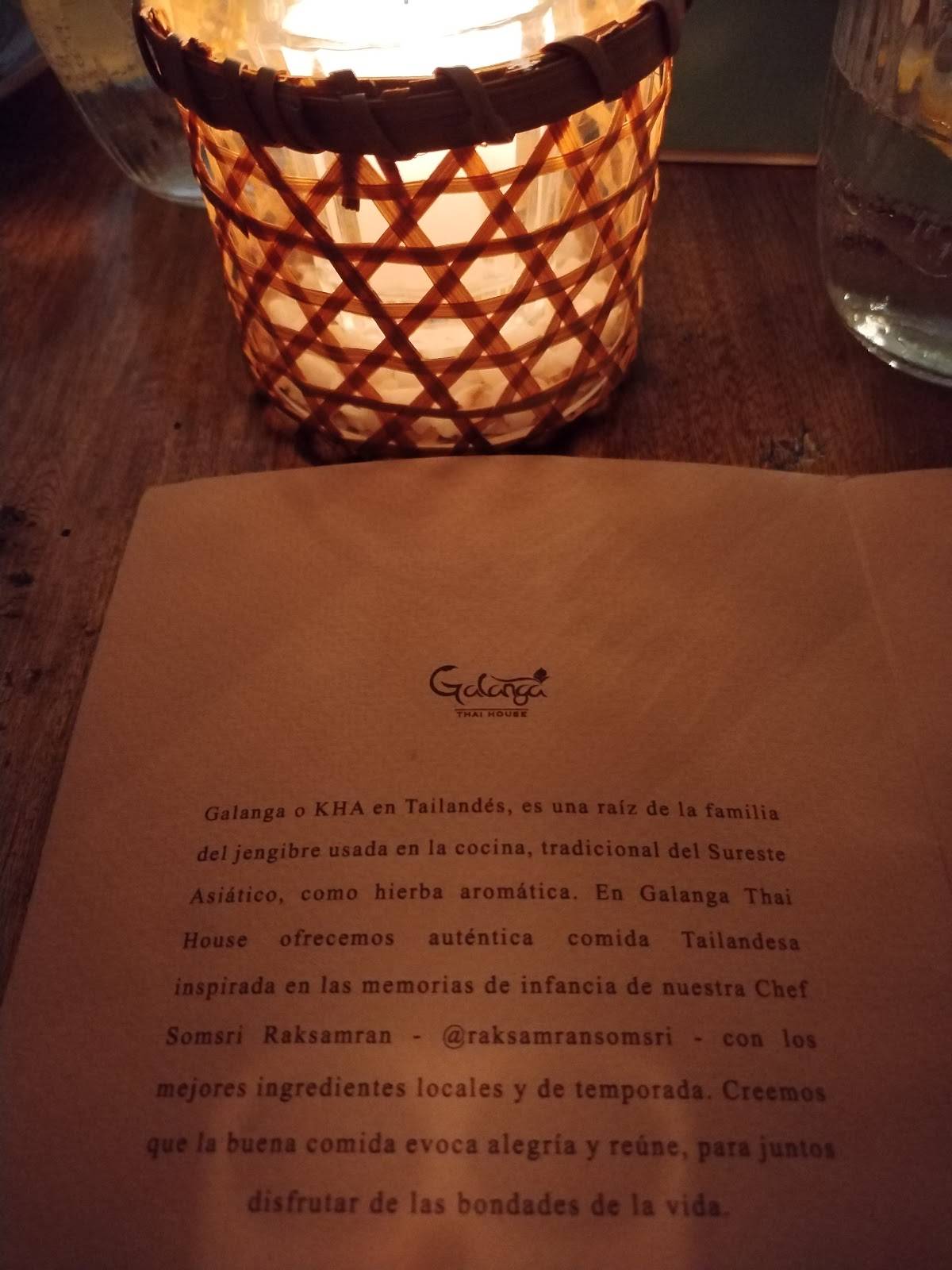Carta del restaurante Galanga Thai House, Ciudad López Mateos